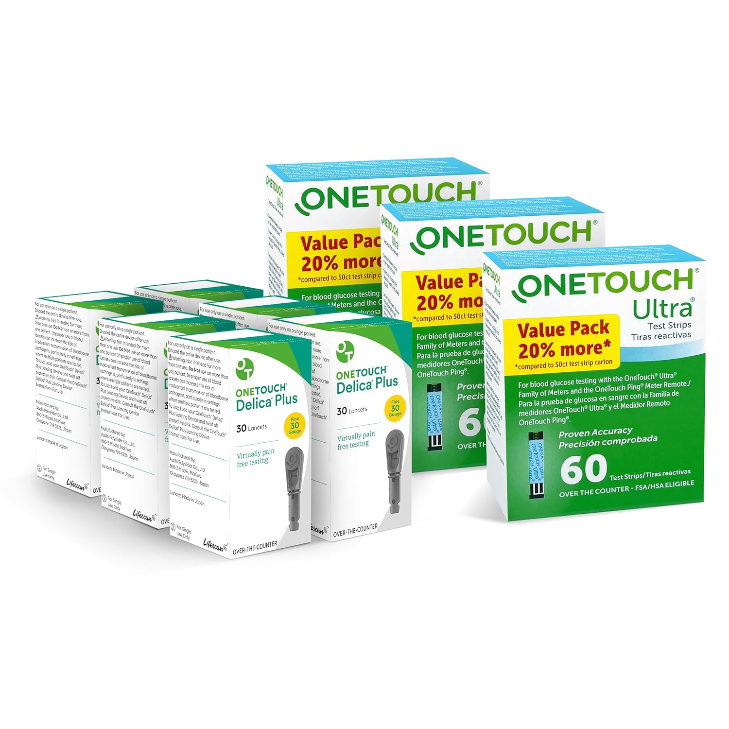 Diabetes Testing Bundle - OneTouch 30-Gauge - 180 Strips & Lancets ...