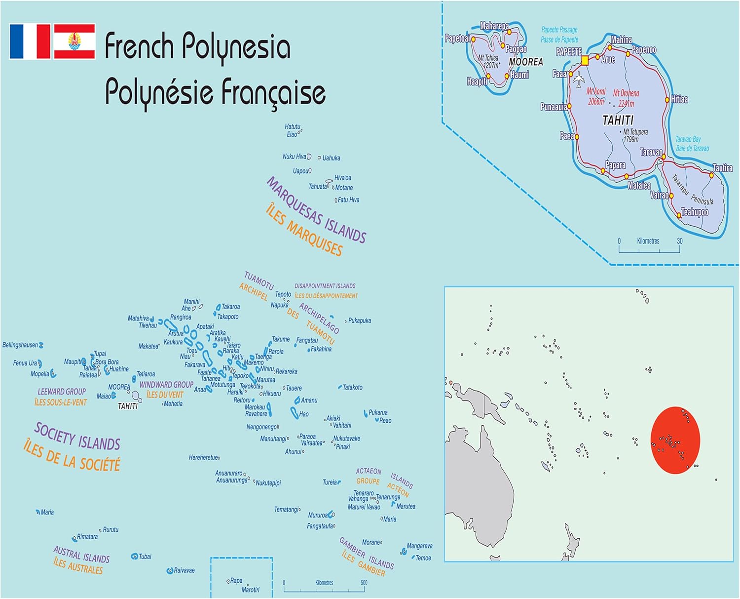 FRENCH POLYNESIA MAP: Large 20x24 Laminated Poster – GearMustHave