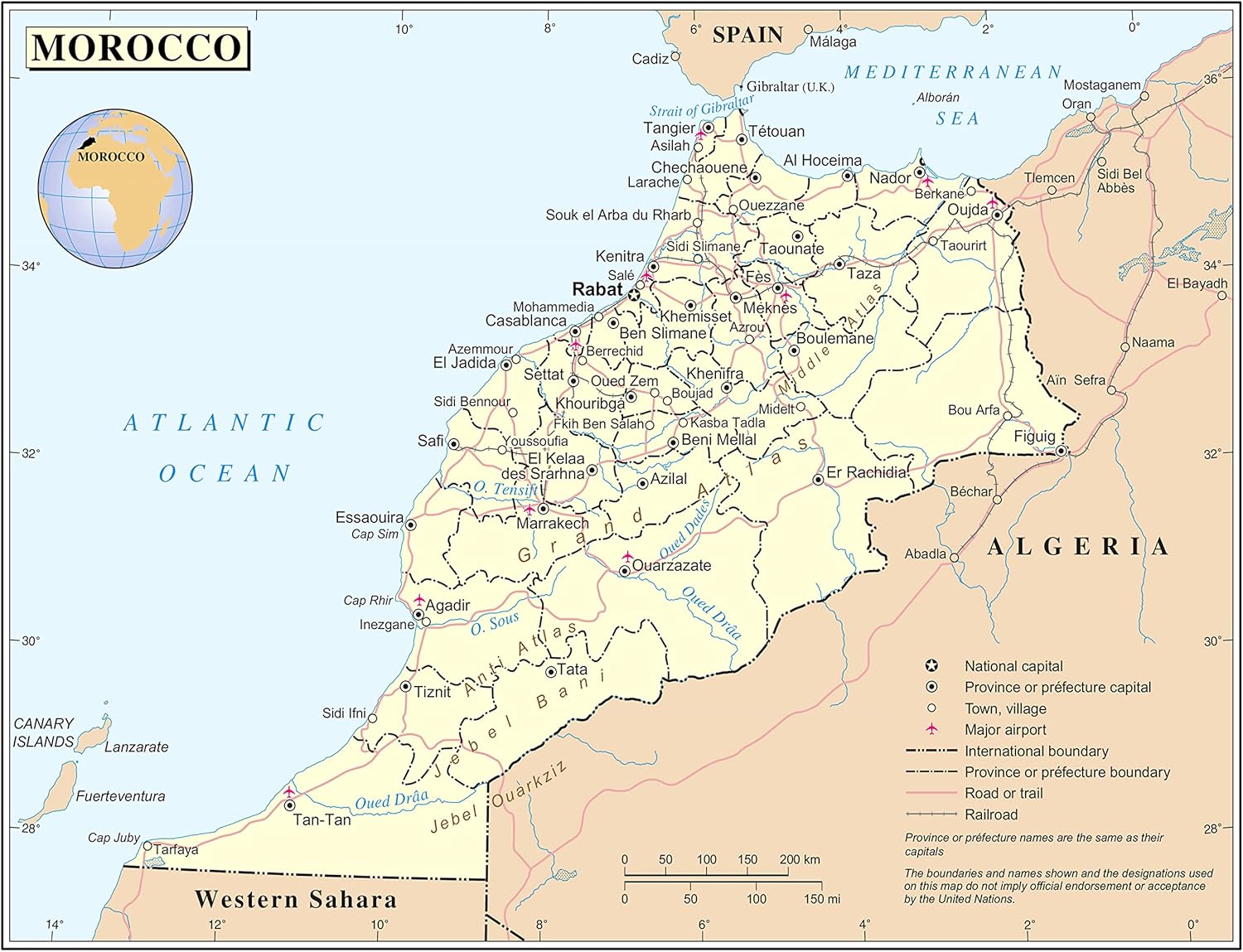 Large Morocco Map: Detailed Roads & Cities - Palmetto Posters ...