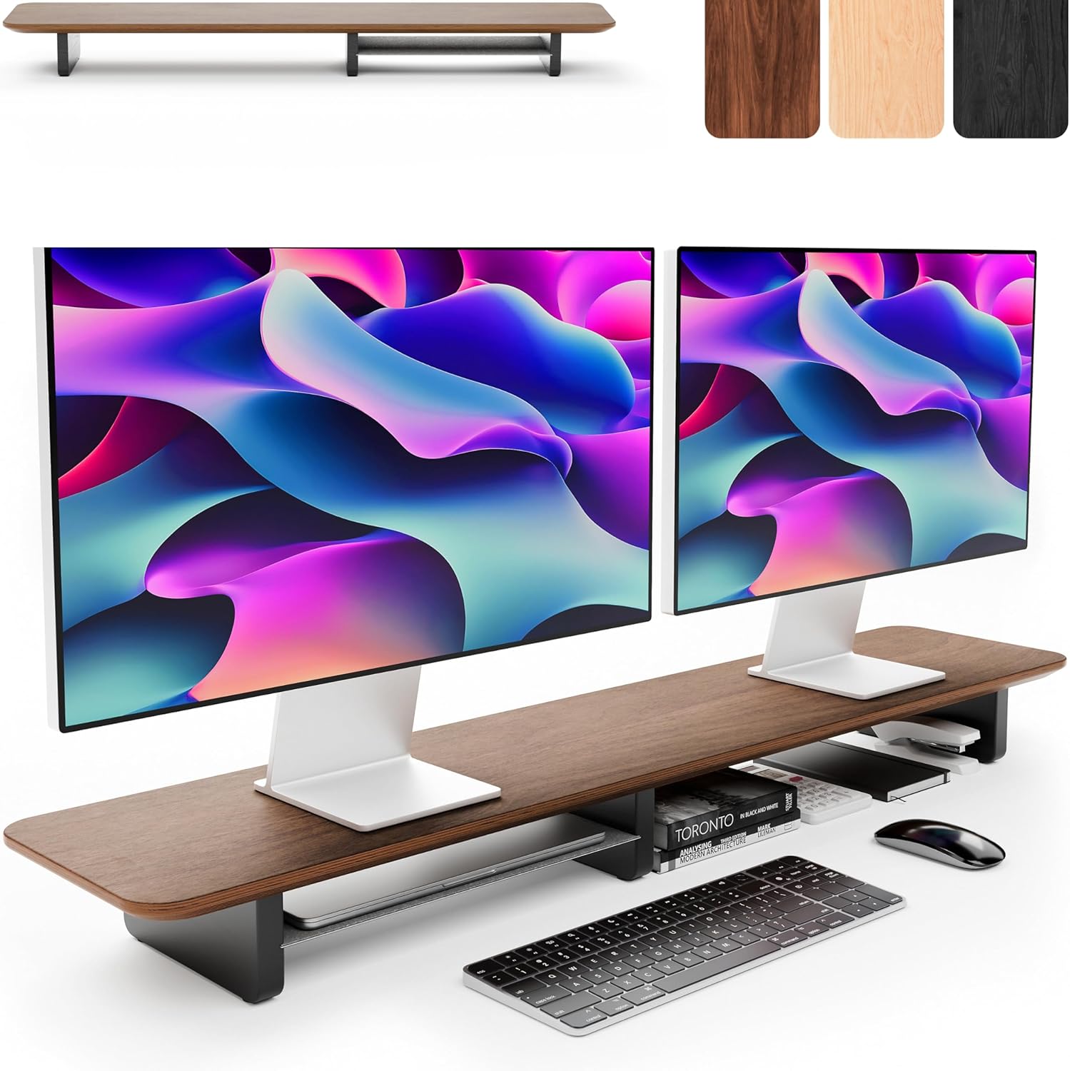 Handcrafted Dual Monitor Riser - Walnut Finish – GearMustHave