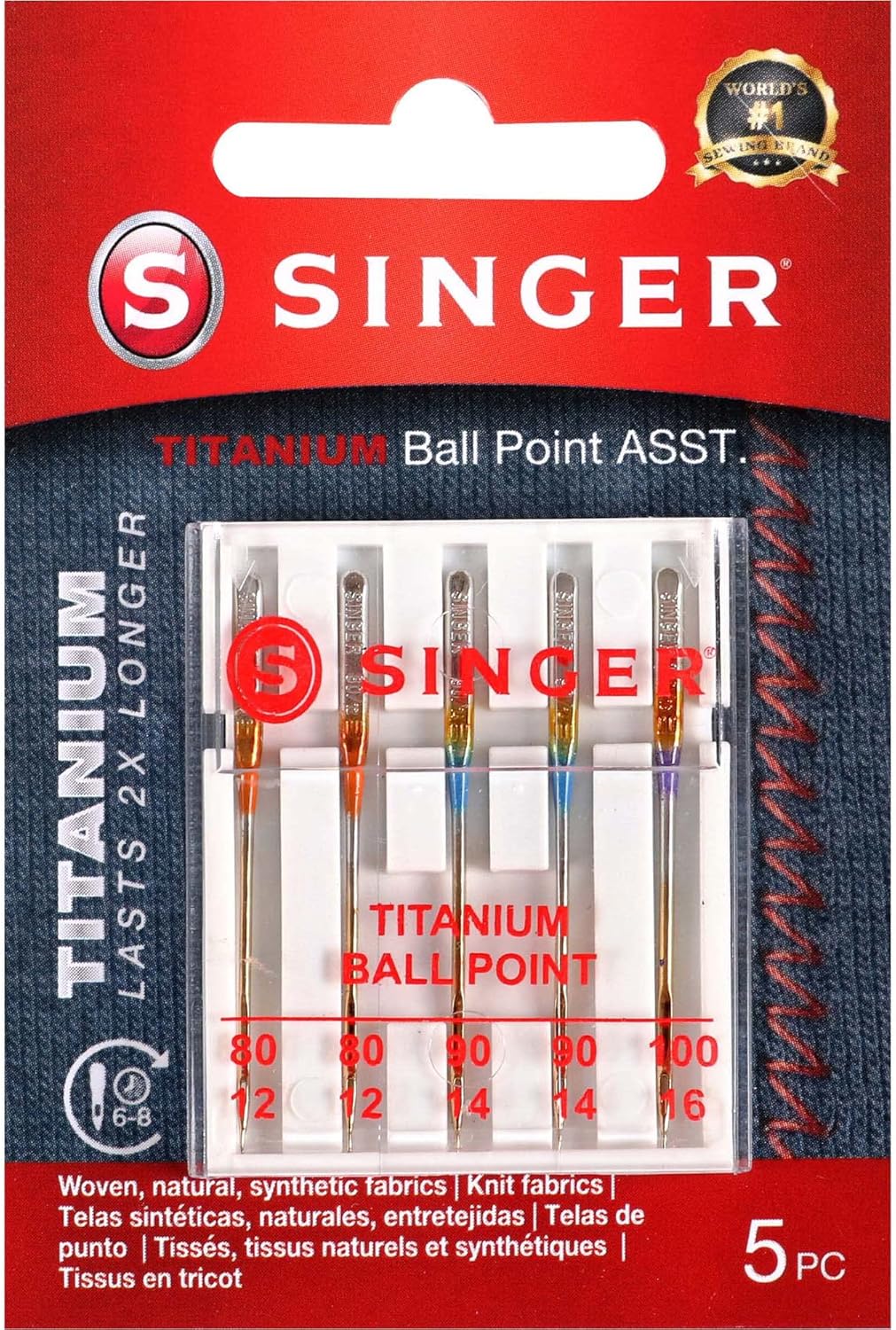 SINGER Titanium Ball Point Needles - Knit Fabric, Assorted Sizes ...