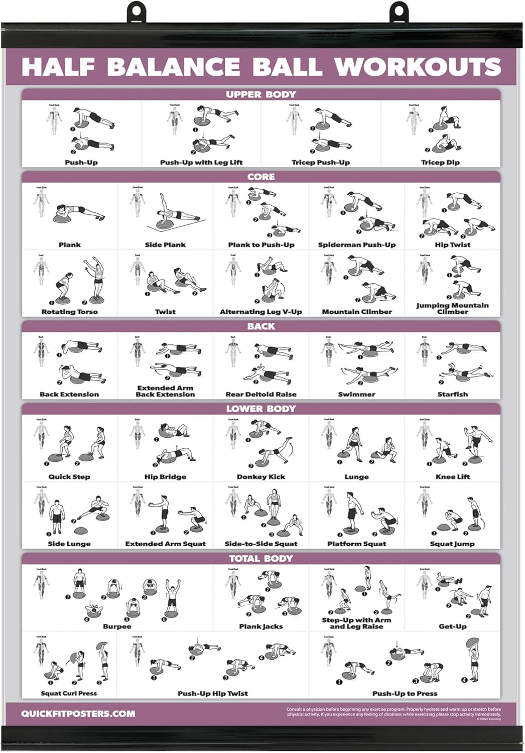 Half Balance Ball Workout Poster | Exercise Chart for Fitness | 18 x 2 ...