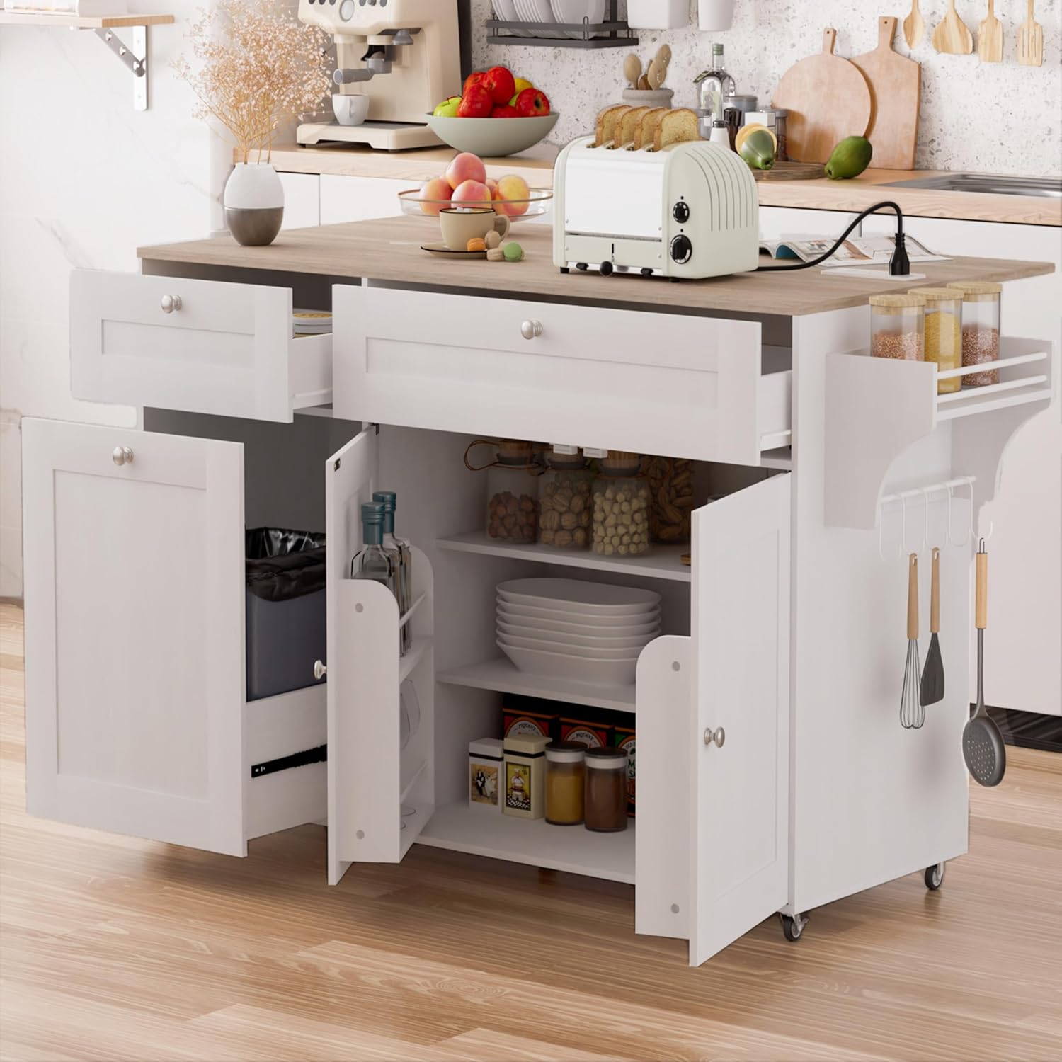 Portable Kitchen Island with Power Outlet & Storage – GearMustHave