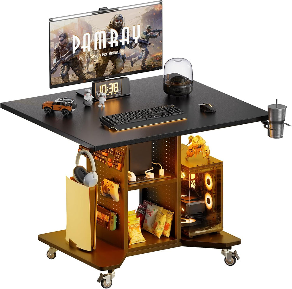 Compact Gaming Desk with Power Outlet & Pegboard - Efficient Workstati ...