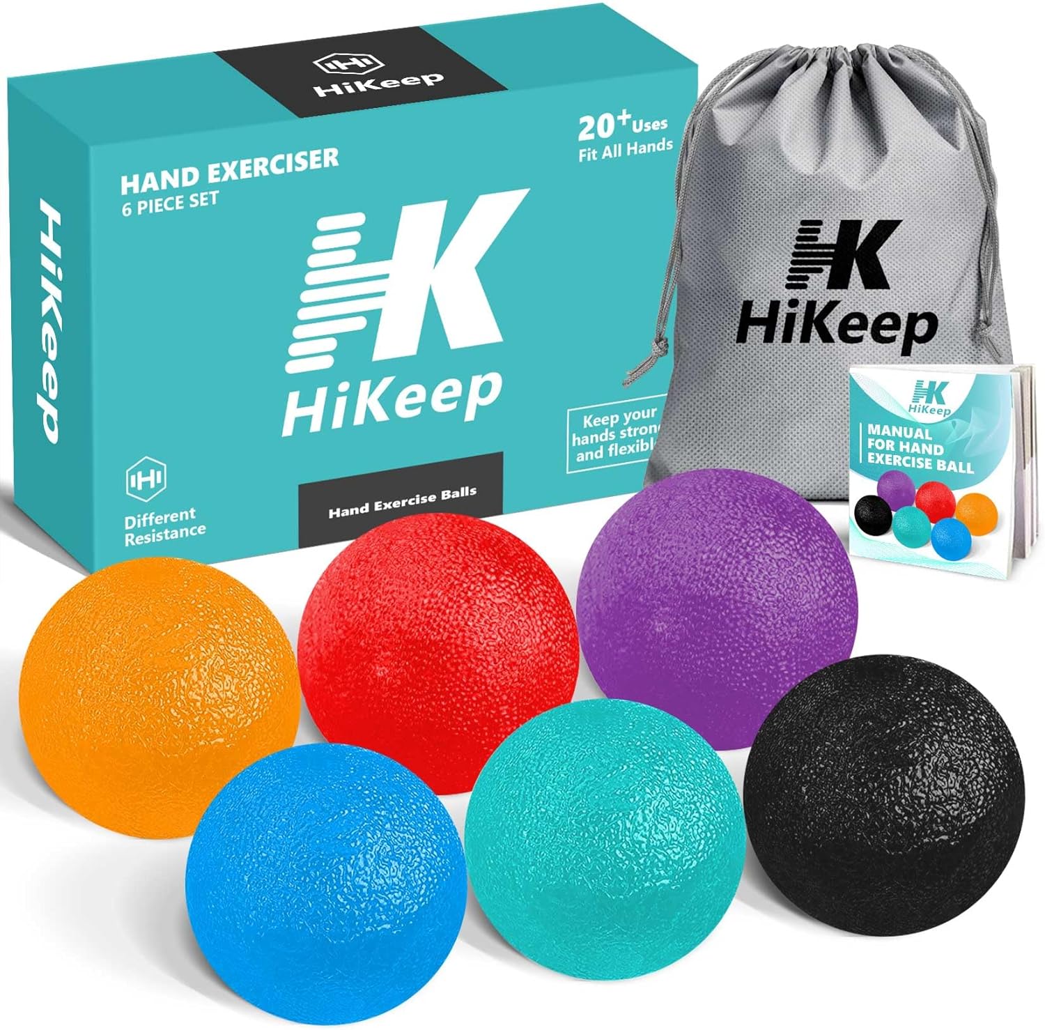 HiKeep Hand Exercise Balls Set - Therapy Kit with Various Resistance L ...