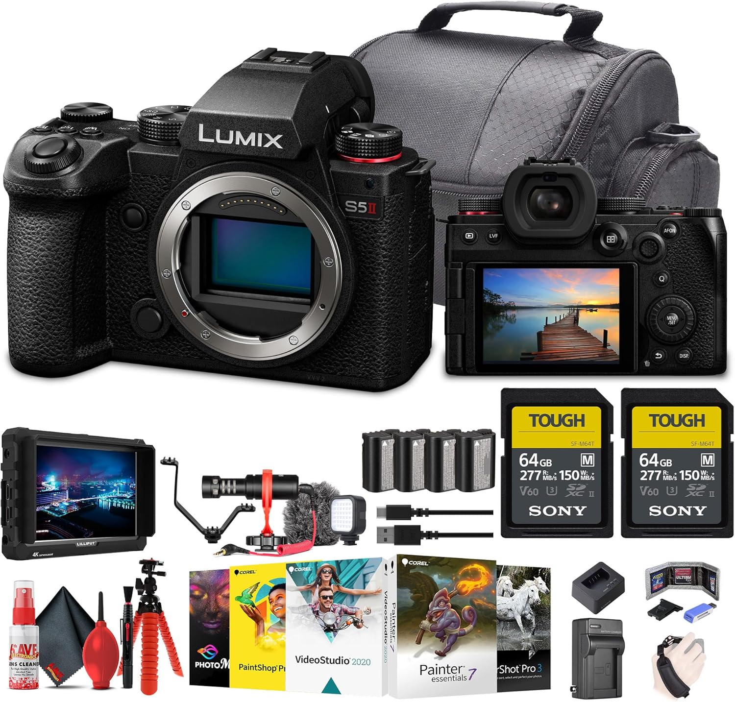 Panasonic Lumix S5 II Camera Bundle: 4K Monitor, 128GB Memory, Corel S ...