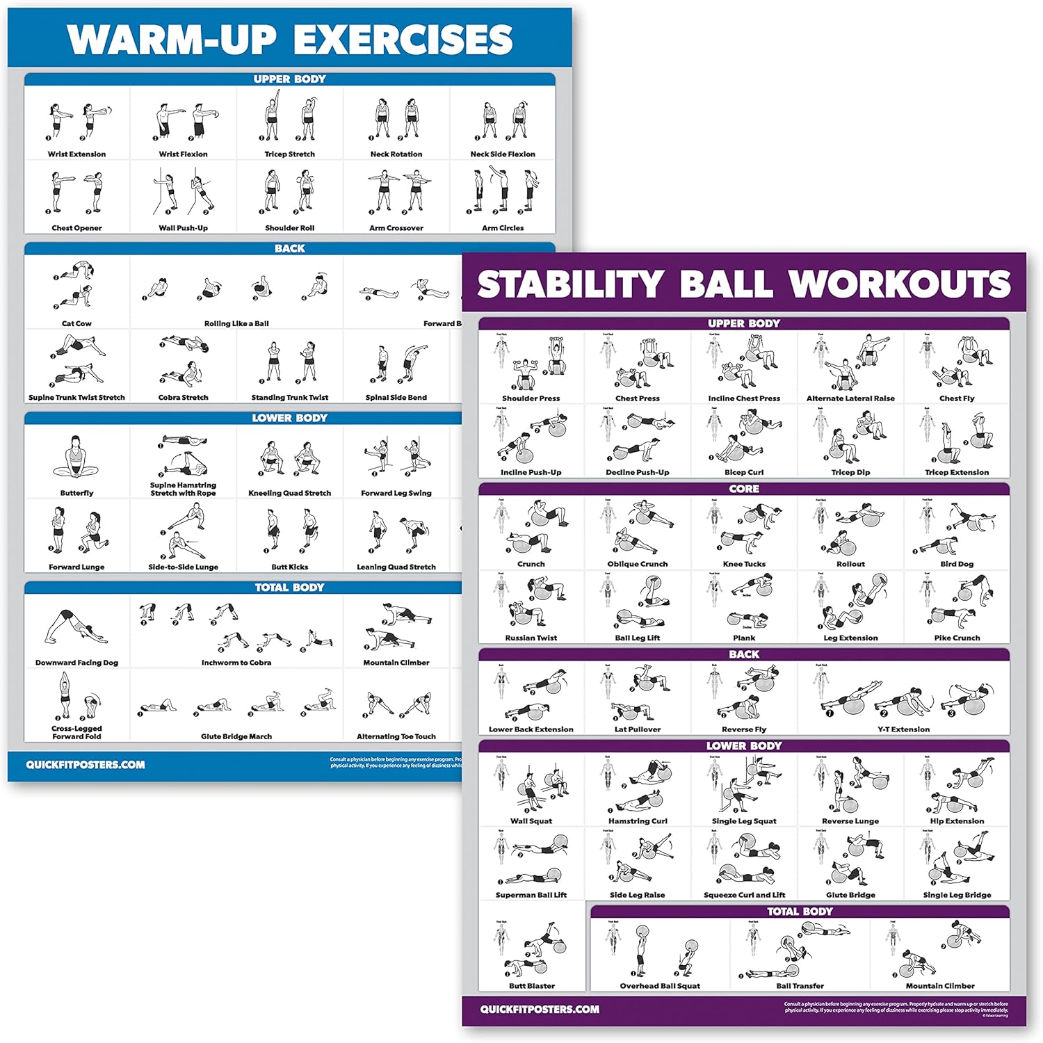 2 Pack Workout Charts - Warm Up & Stability Ball Exercises – GearMustHave