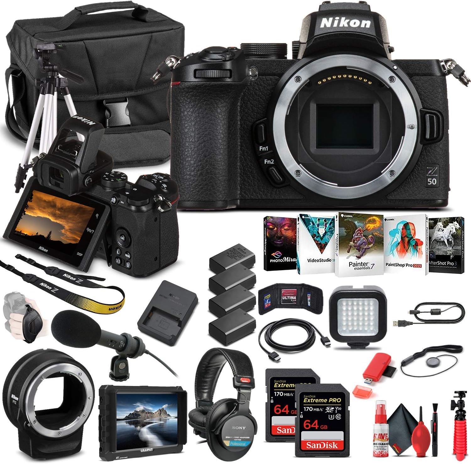 Nikon Z 50 Mirrorless Camera Bundle + 4K Monitor & Accessories ...