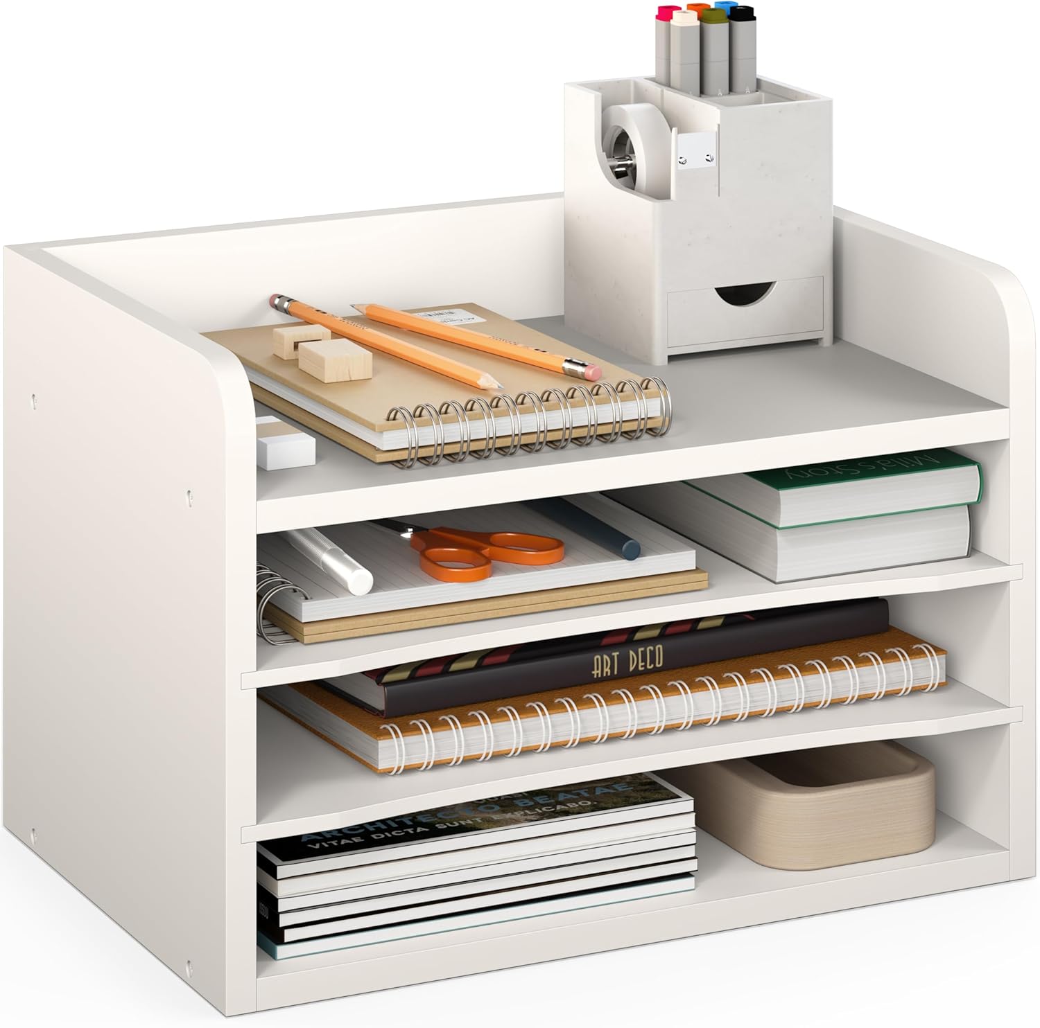Ballucci 4-Tier Desk/File Organizer - Adjustable Shelves, White ...