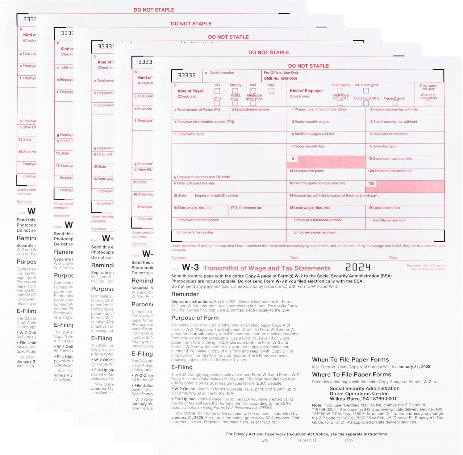 IRS Approved Transmittal Tax Forms 2024, Pack of 25 - Dutymark ...
