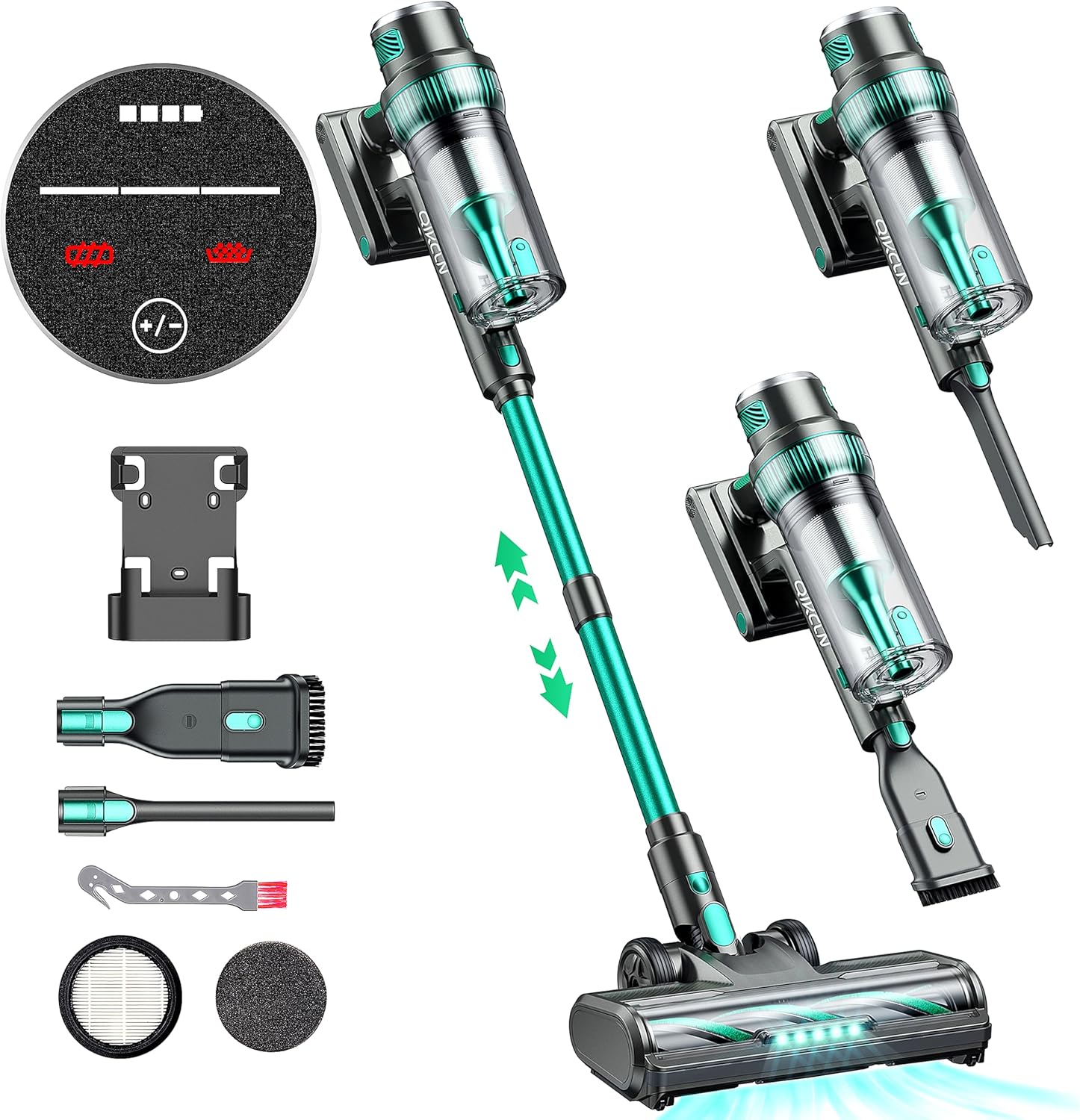 QikCln Cordless Stick Vacuum - 30KPa Power, LED Display, 3 Modes - Pet ...