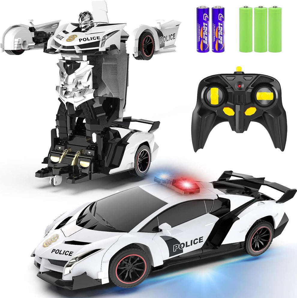 Transforming Police Car Robot - Flashing Lights, 360 Rotation ...