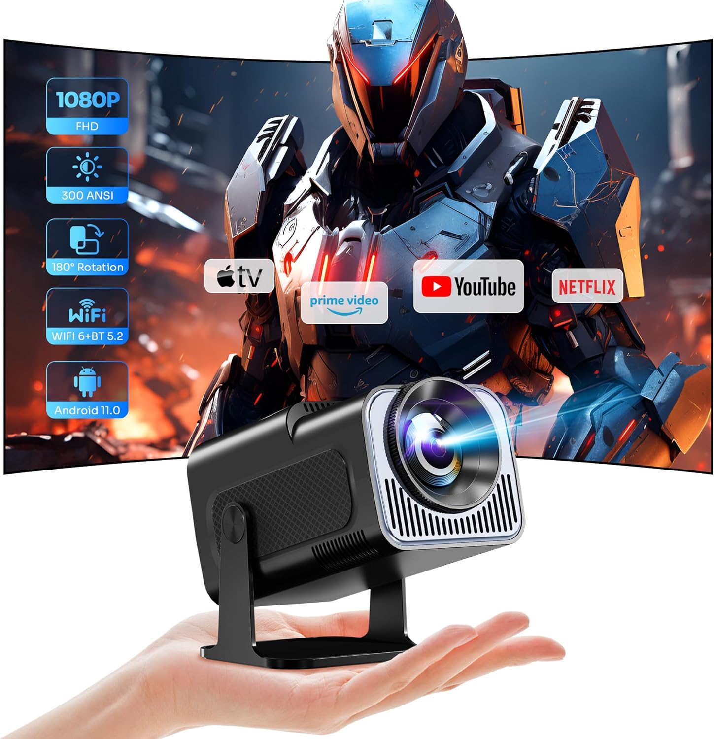 Portable 4k Mini Projector: 180 Rotation Stand – GearMustHave