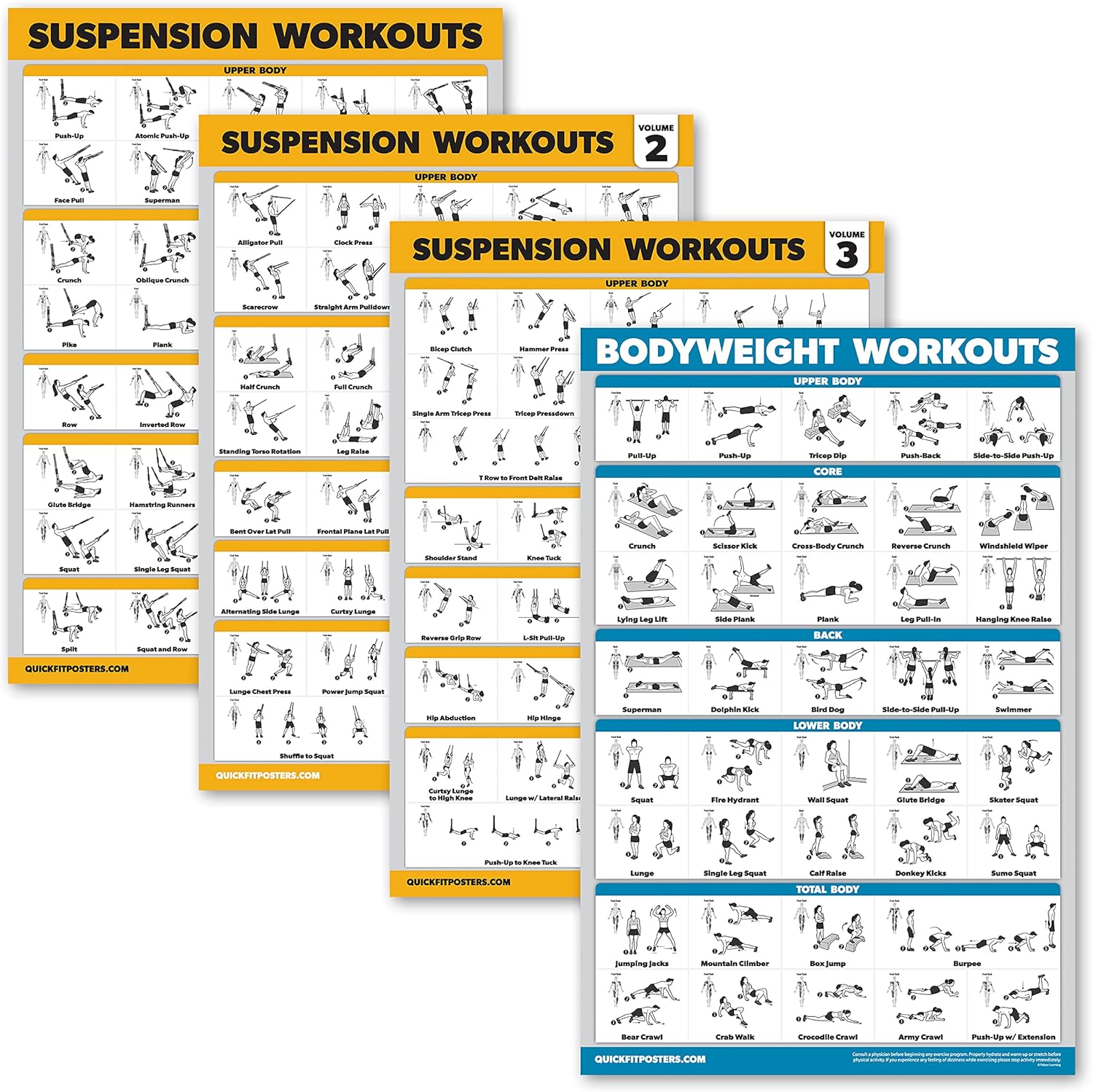 LAMINATED Suspension Workout Posters Set - 4 Pack! – GearMustHave