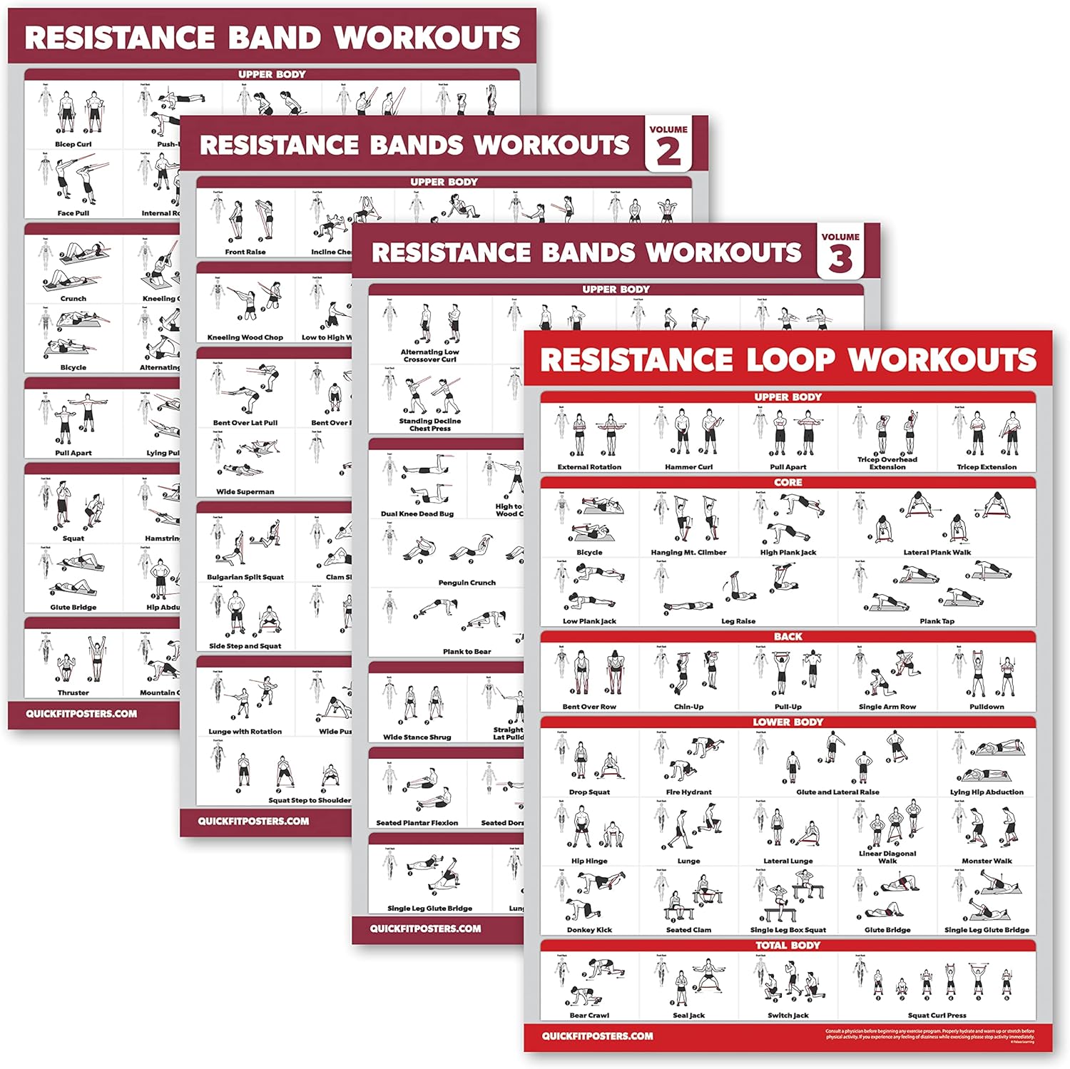 4 Pack Resistance Bands Posters + Chart Set – GearMustHave