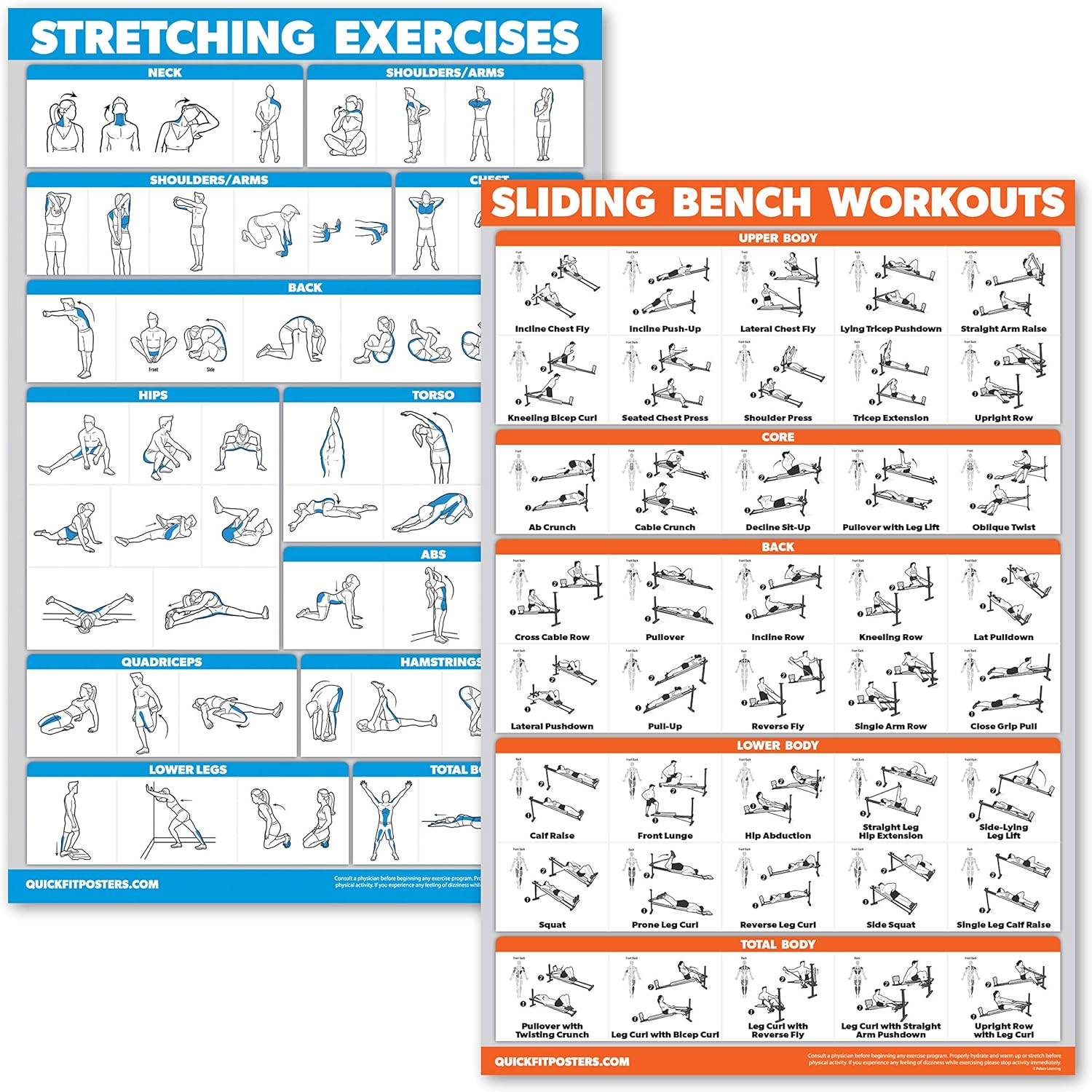 Total Gym Stretching & Sliding Bench Workout Poster Set, 2 Pack ...