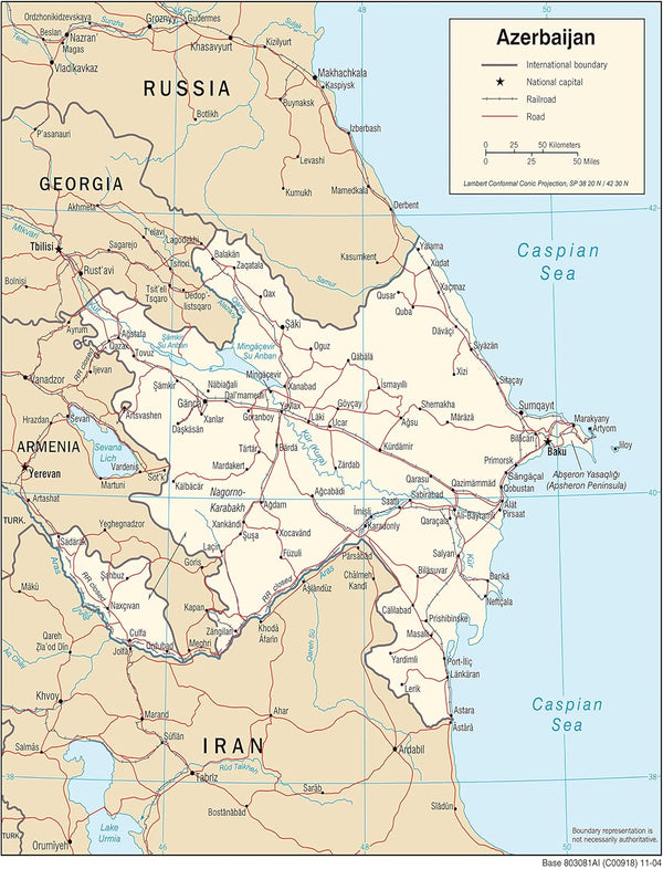 Large Detailed Political Map of Azerbaijan - Roads & Cities – GearMustHave