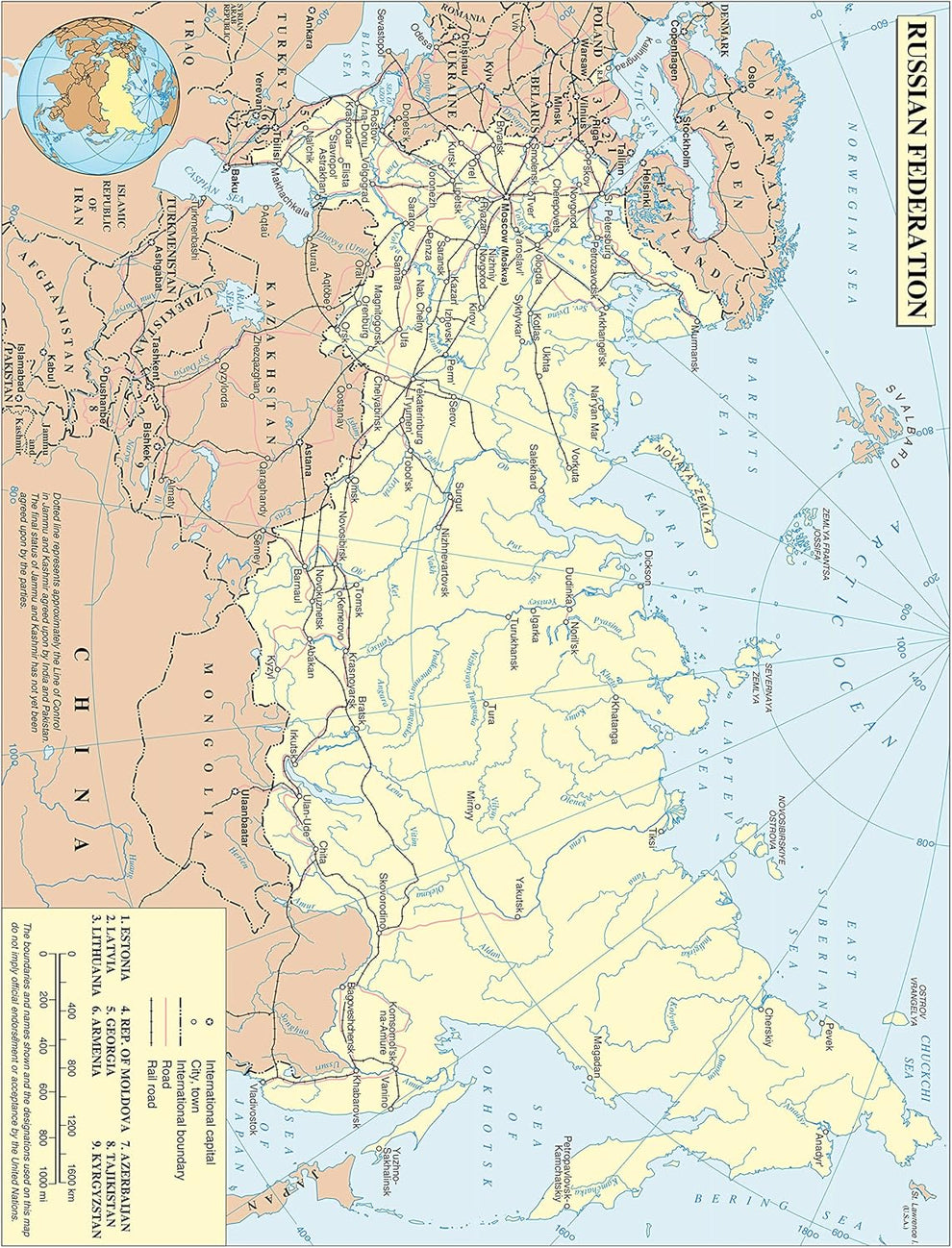 Russia Political Map Poster: Roads, Railroads, Cities – GearMustHave