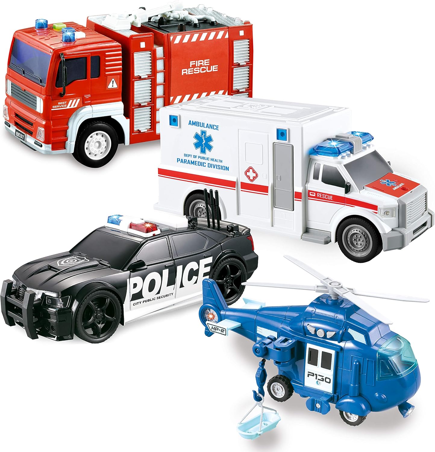 Friction Powered Emergency Vehicle Playset - Lights and Sounds ...