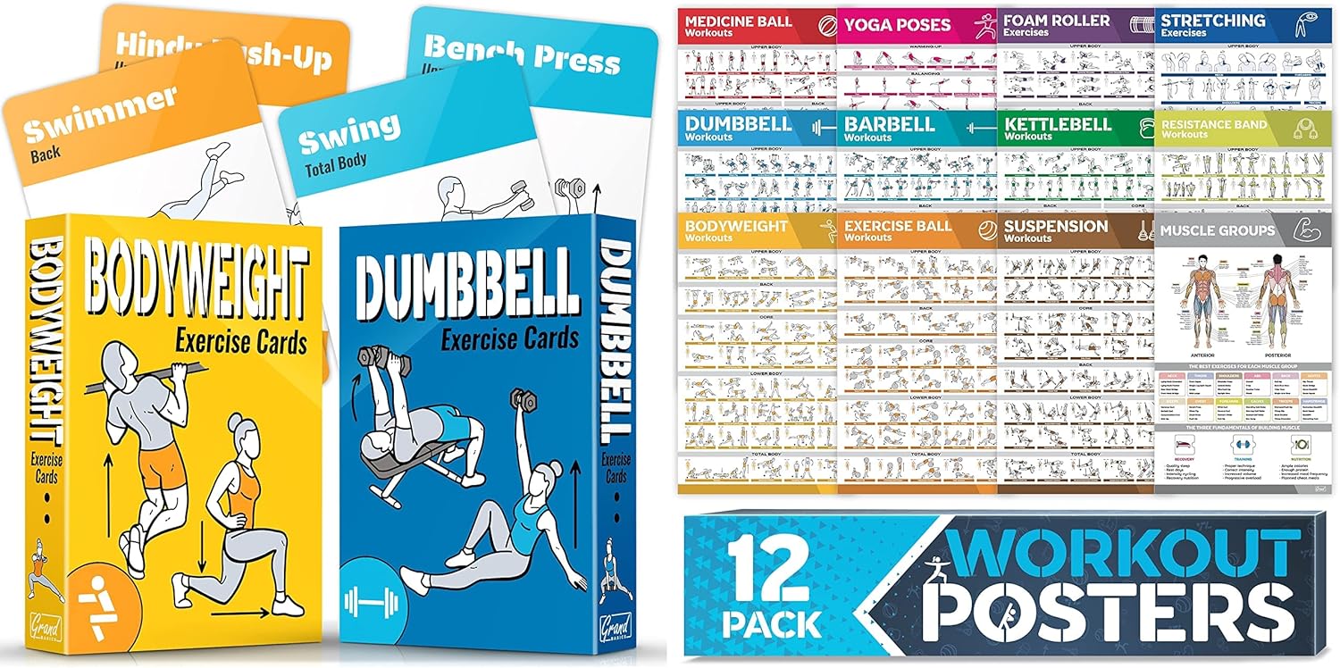 Ultimate Home Gym Set - 2-Pack Workout Cards & 12-Pack Posters - GRAND ...