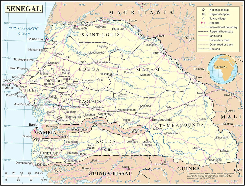 Senegal Political Map Poster - Detailed & Laminated – GearMustHave
