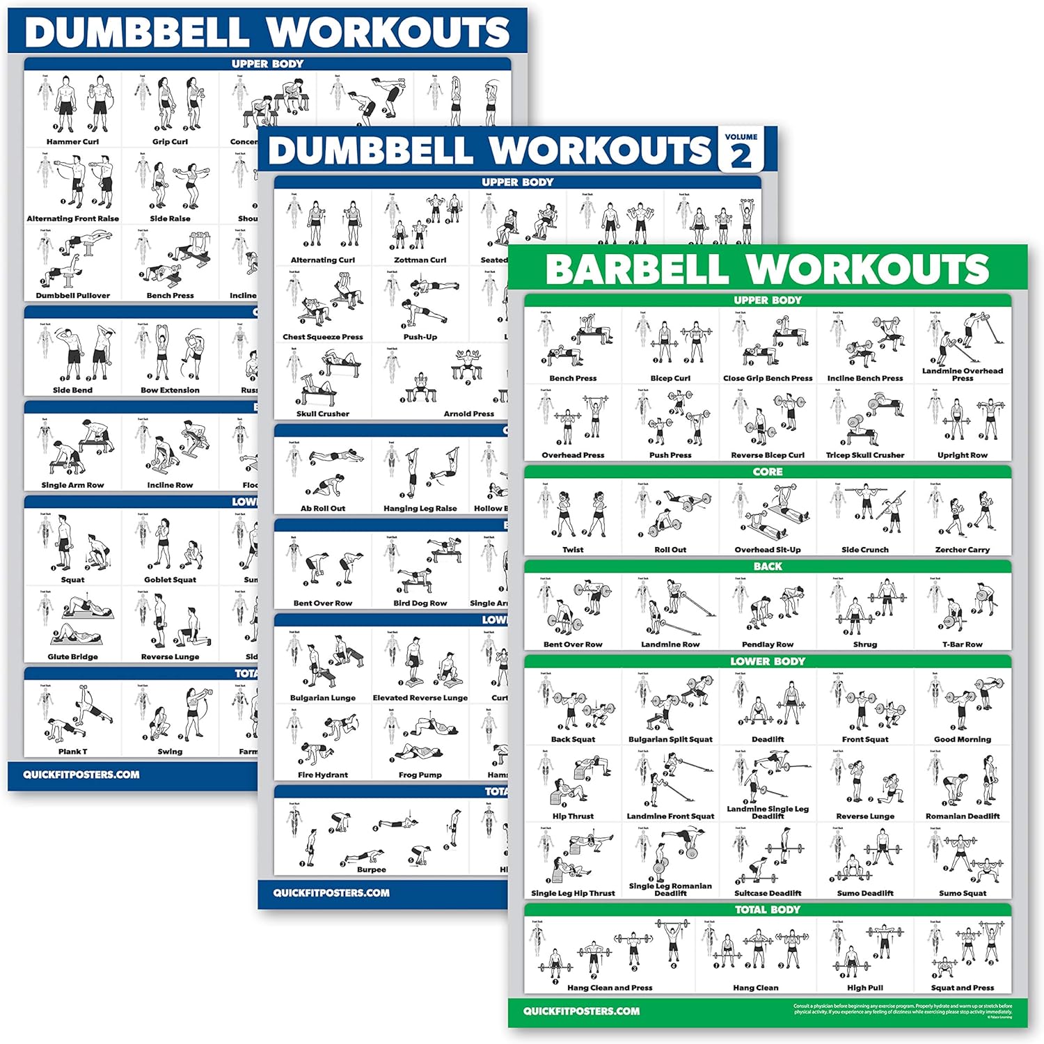 Ultimate Fitness Trio: Dumbbell & Barbell Workout Charts – GearMustHave